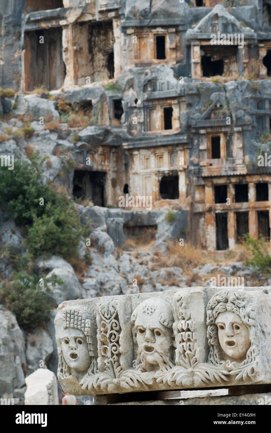 Masks and Tombs, Myra, Turkey Stock Photo - Alamy
