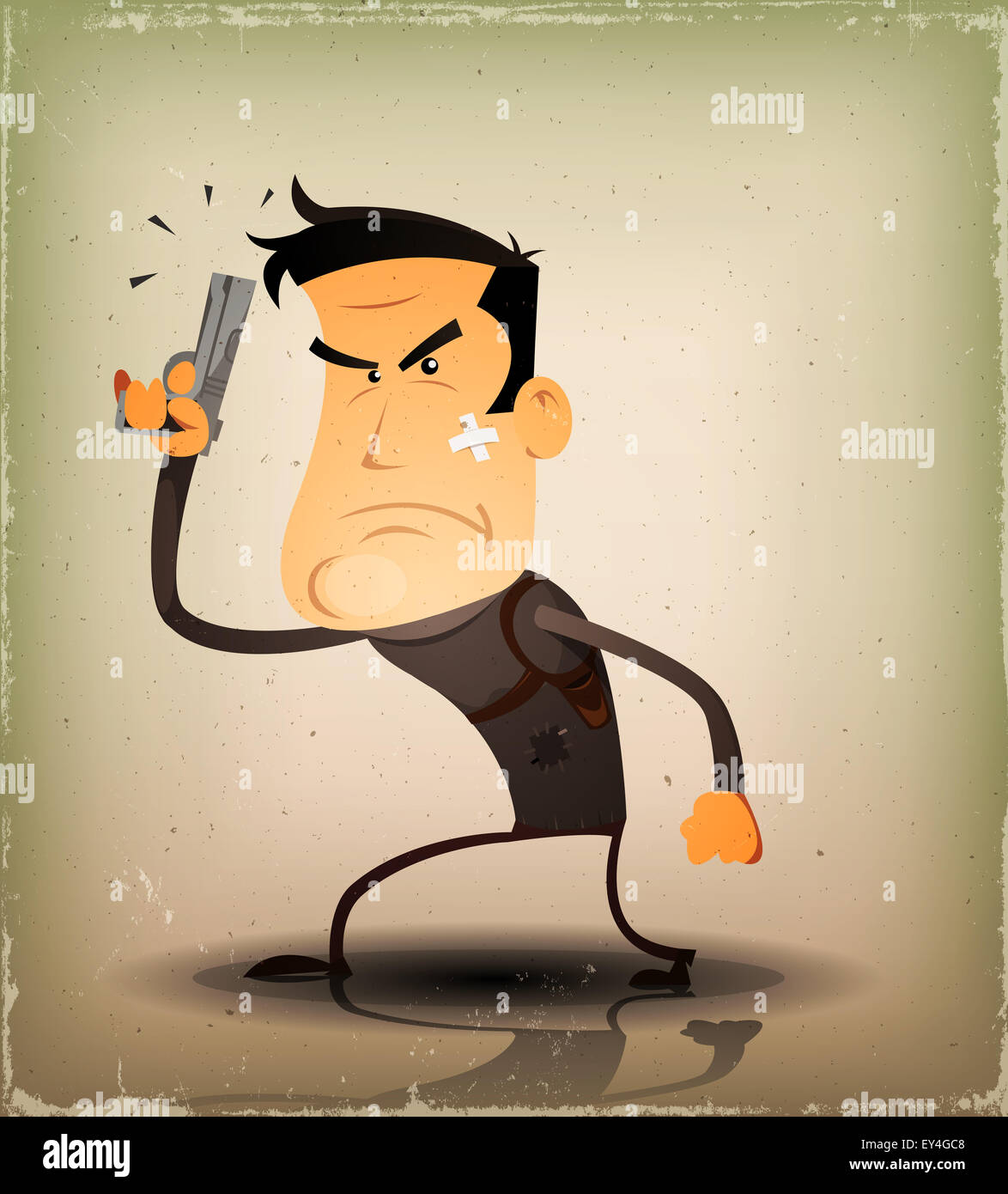 Illustration of a comic civil cop hero or secret agent character poster ...