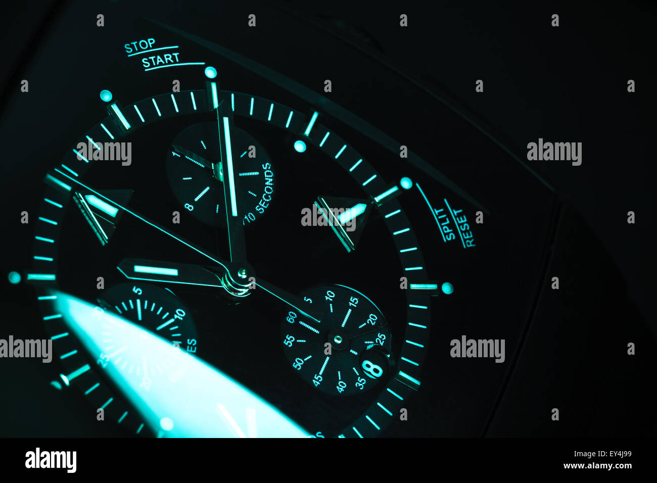Luxury mens Chronograph Watch, clock deal with blue green illumination ...
