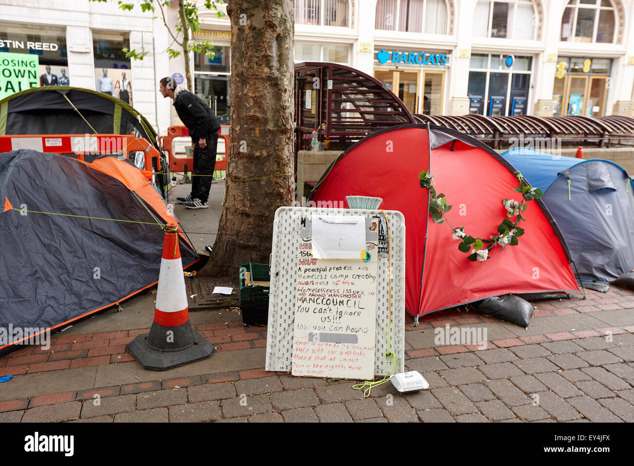 Manchester, UK. 21st July, 2015. homeless protest in Manchester uk ...
