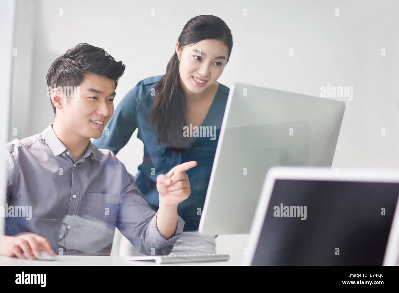 Sitting looking away gesturing communication visual screen hi-res stock ...