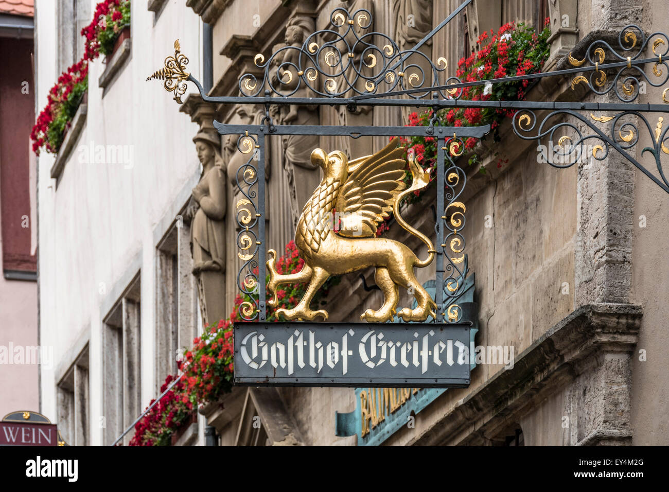 Hanging sign of the restaurant "Gasthaus Greifen", Rothenburg ob der ...