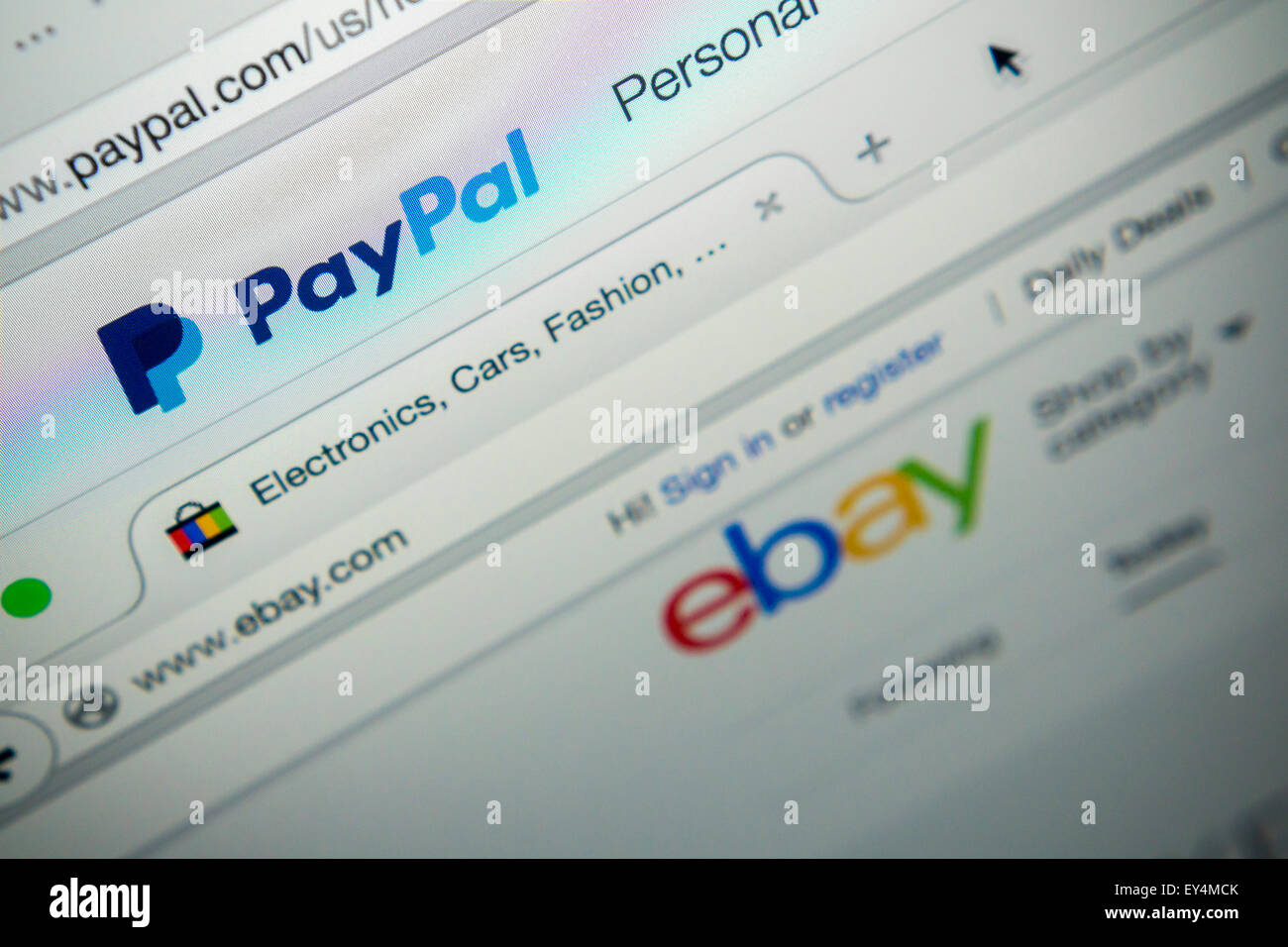 The eBay and PayPal home pages are seen on computer screen on Monday ...