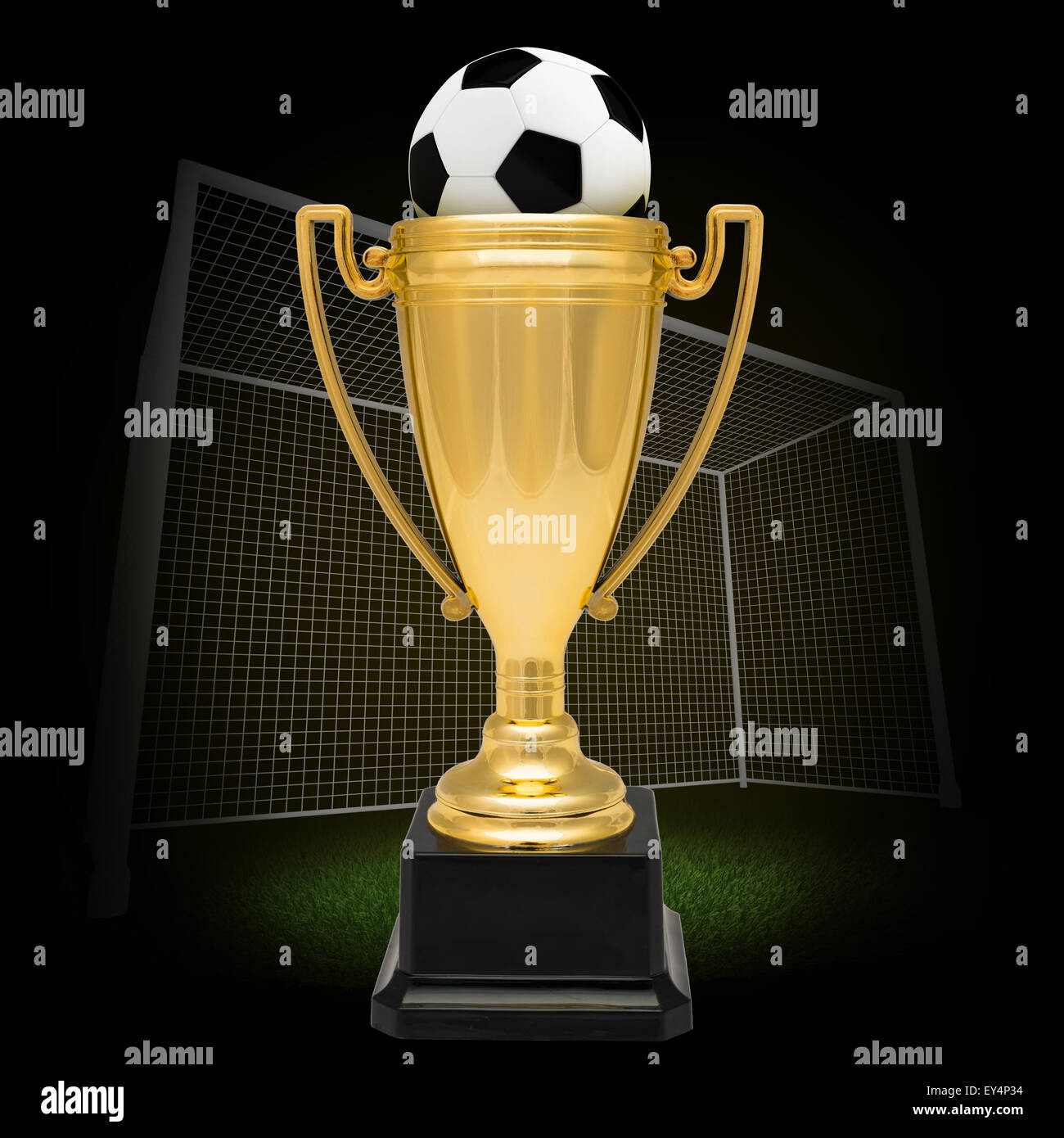 Winner cup with football Stock Photo - Alamy