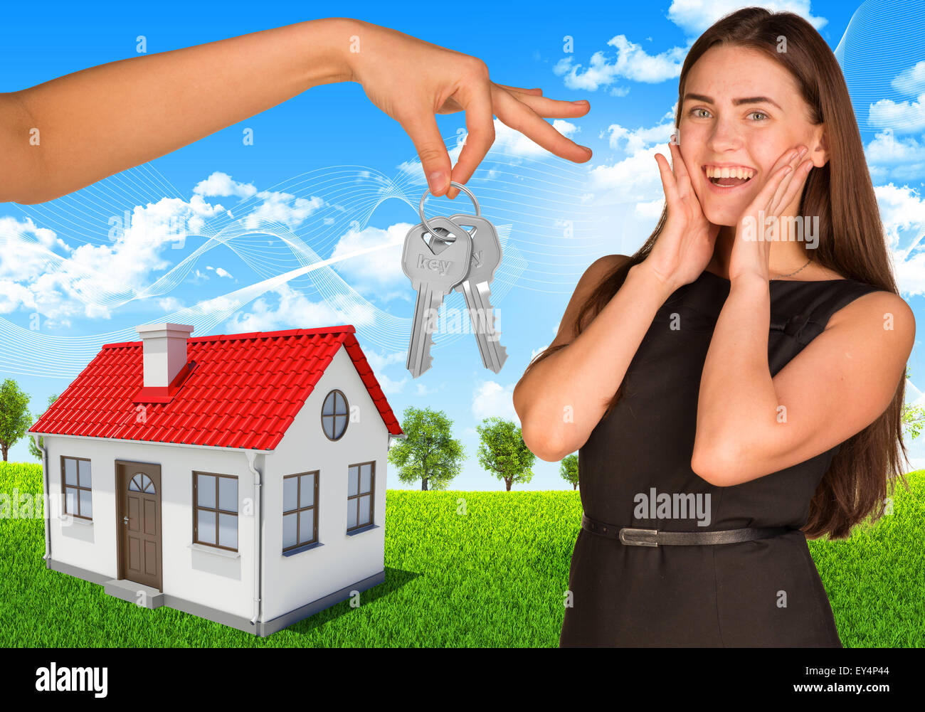 Happy young lady with house Stock Photo - Alamy