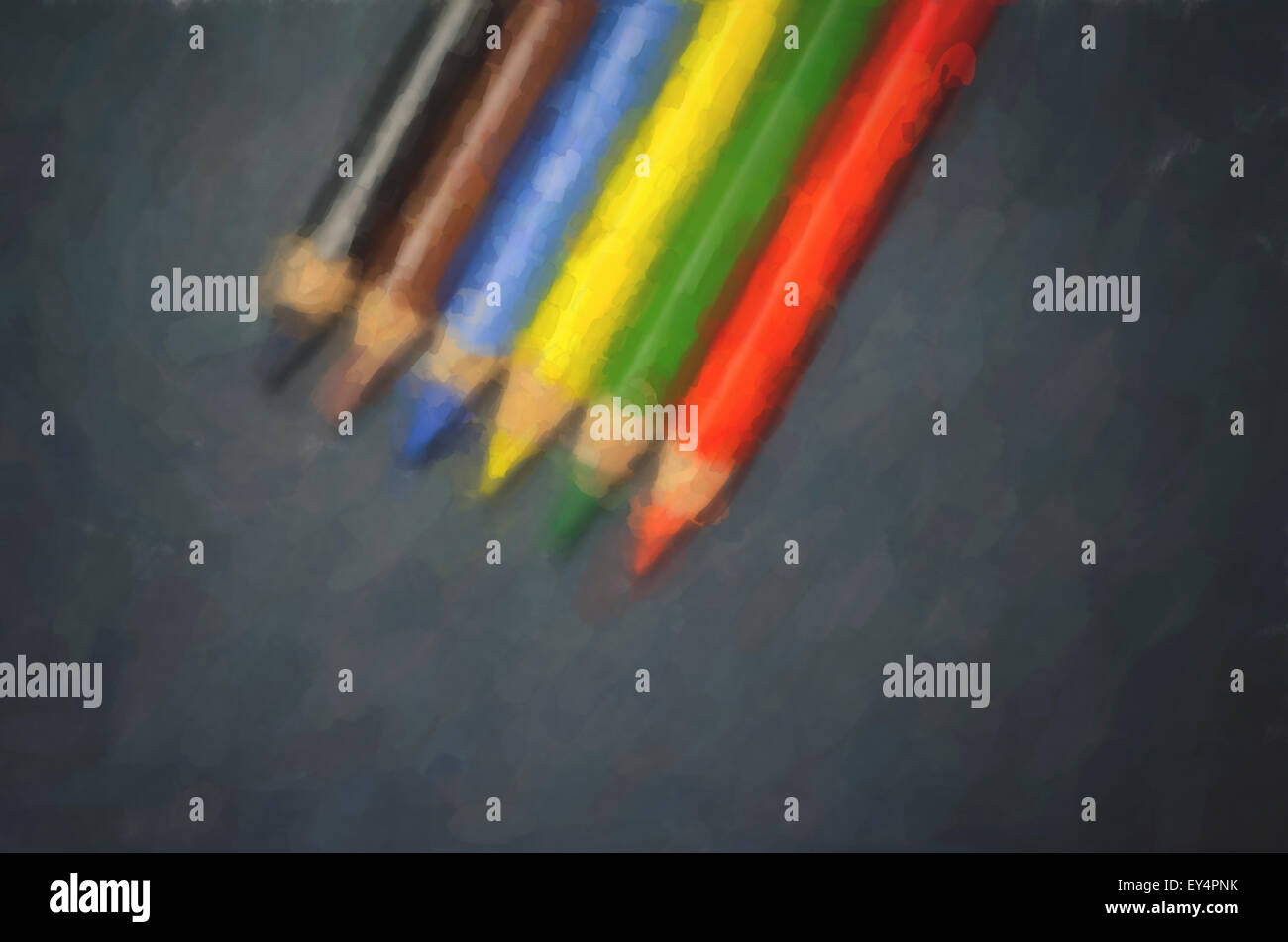 colored wood crayons on a dark surface - digital painting illustration ...