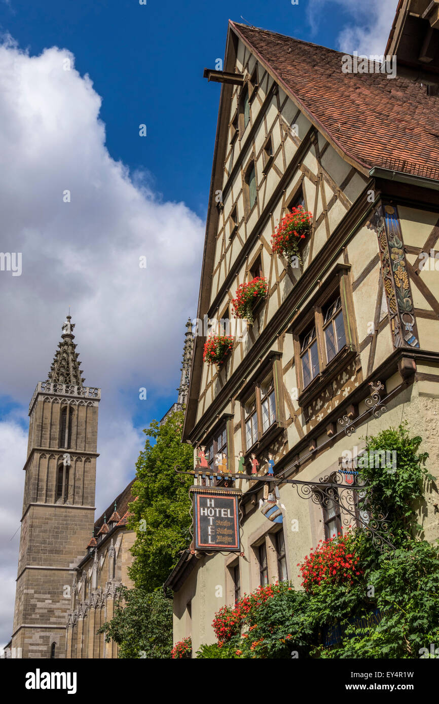 Tudor style house St. James Church in the Old Town, Rothenburg ob der ...