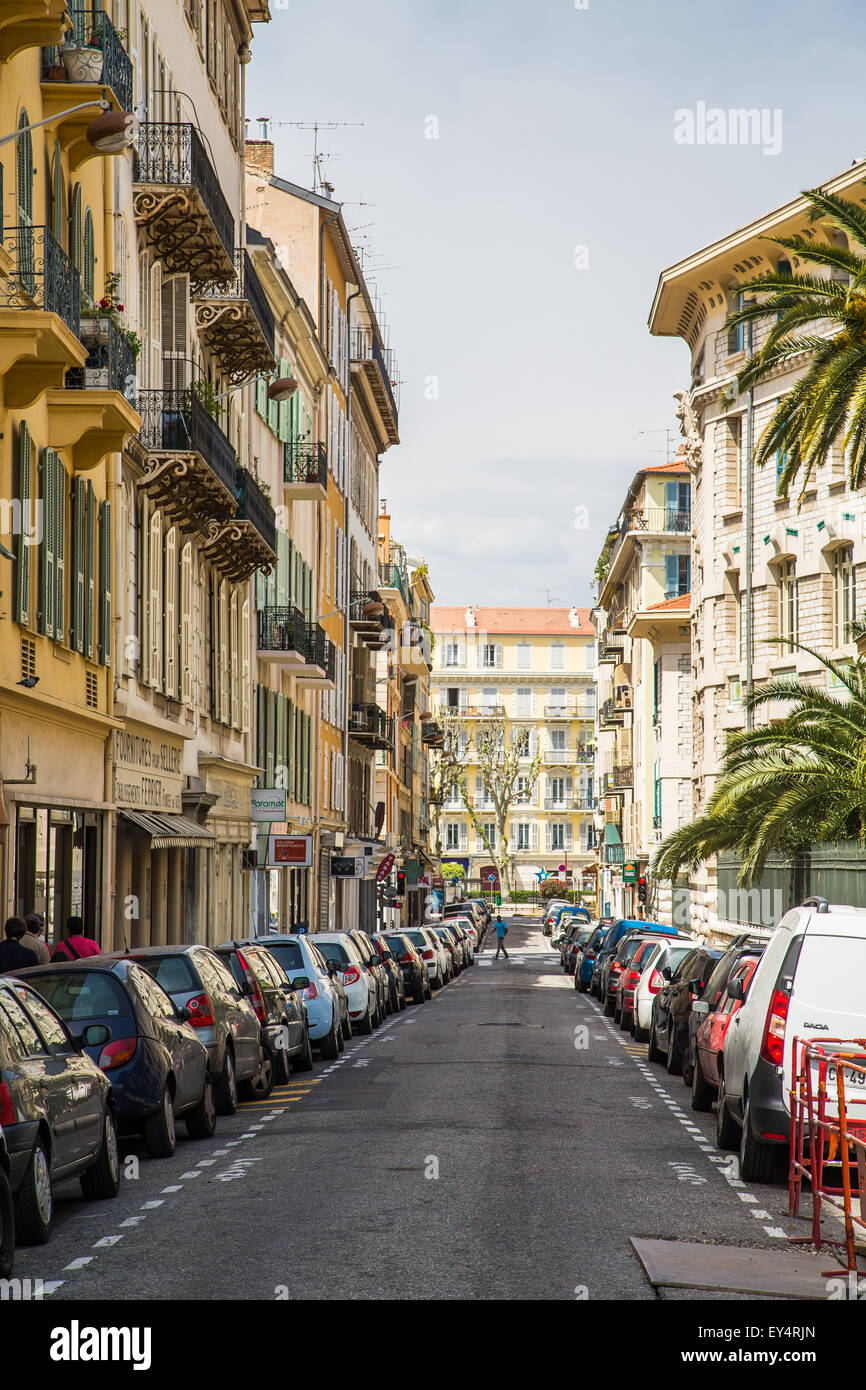 Many cars parked along a narrow street in Nice, France Stock Photo - Alamy
