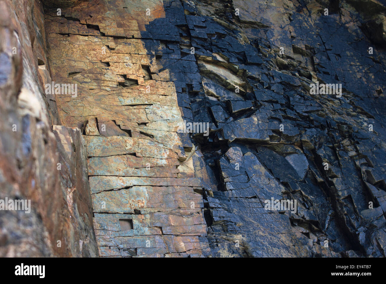 Abstract pattern detail of cubist rock in Cornwall, England Stock Photo ...