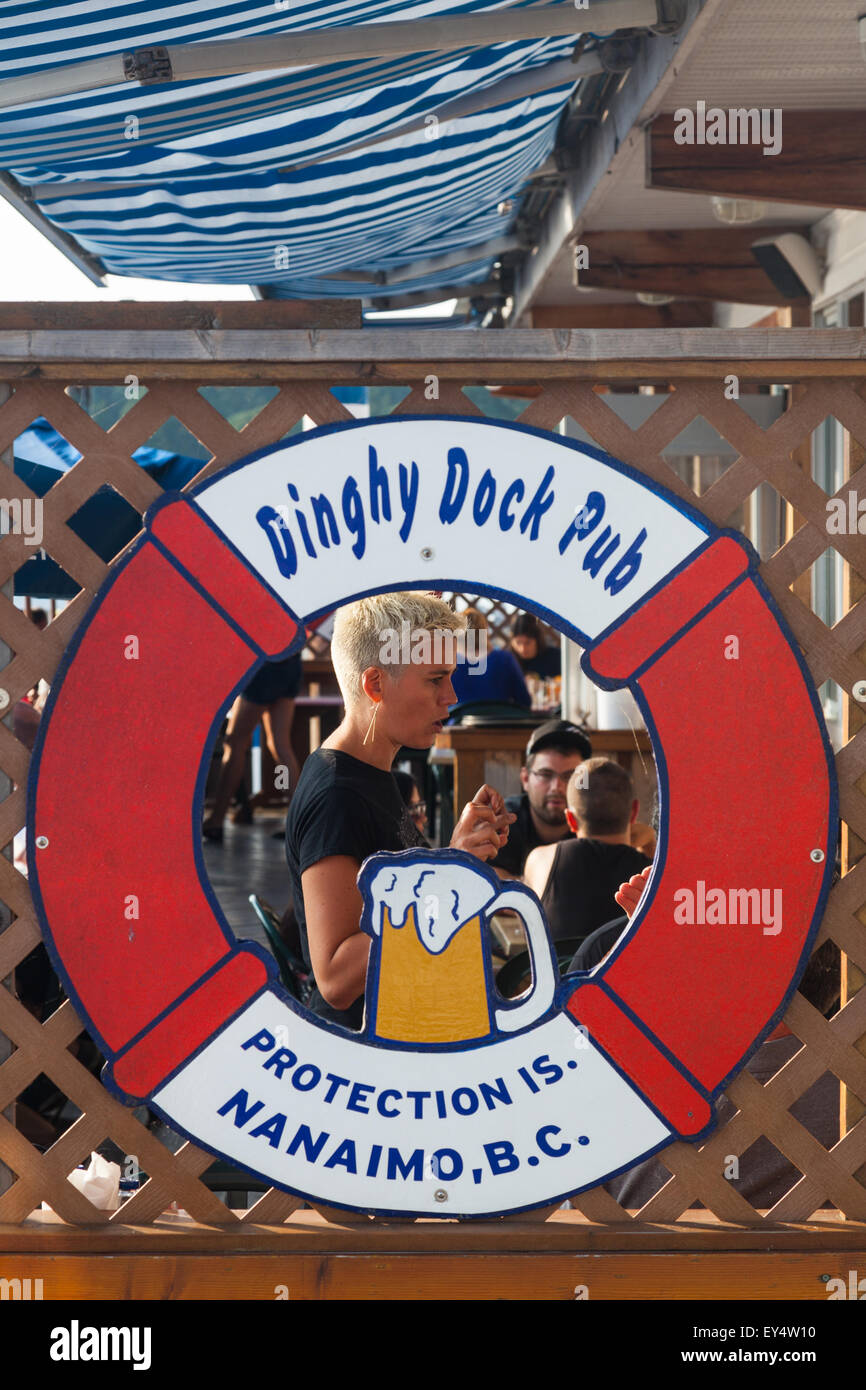 Sign for the Dinghy Dock floating pub on Protection Island, Nanaimo ...
