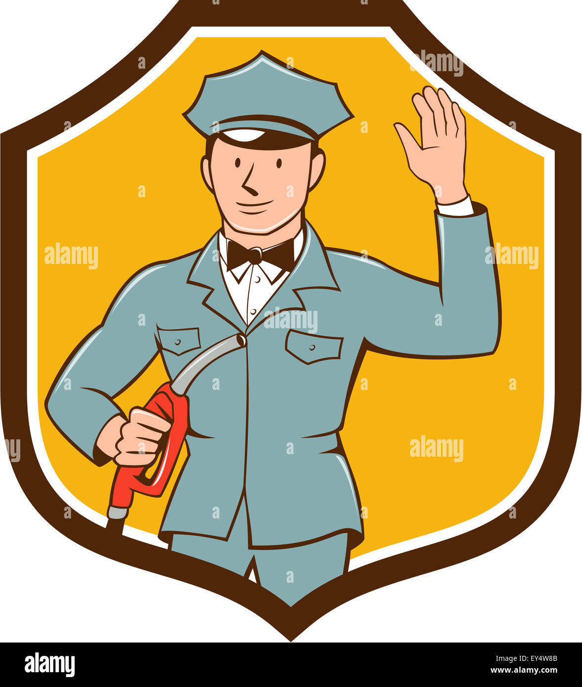 Illustration of fuel jockey gasoline attendant worker holding fuel pump ...
