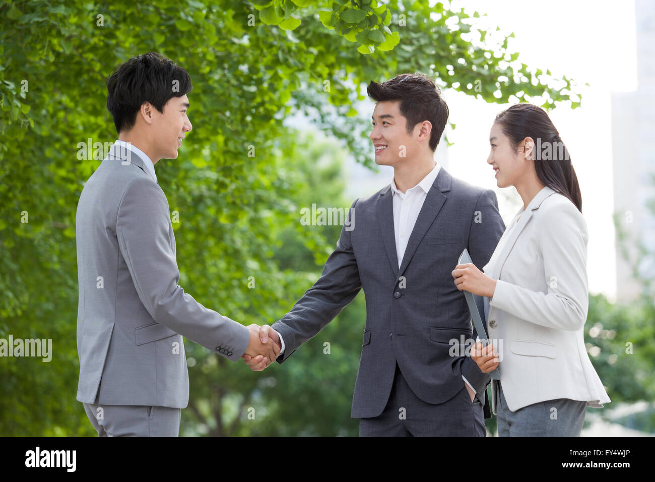 Young business person shaking hands outdoors Stock Photo - Alamy