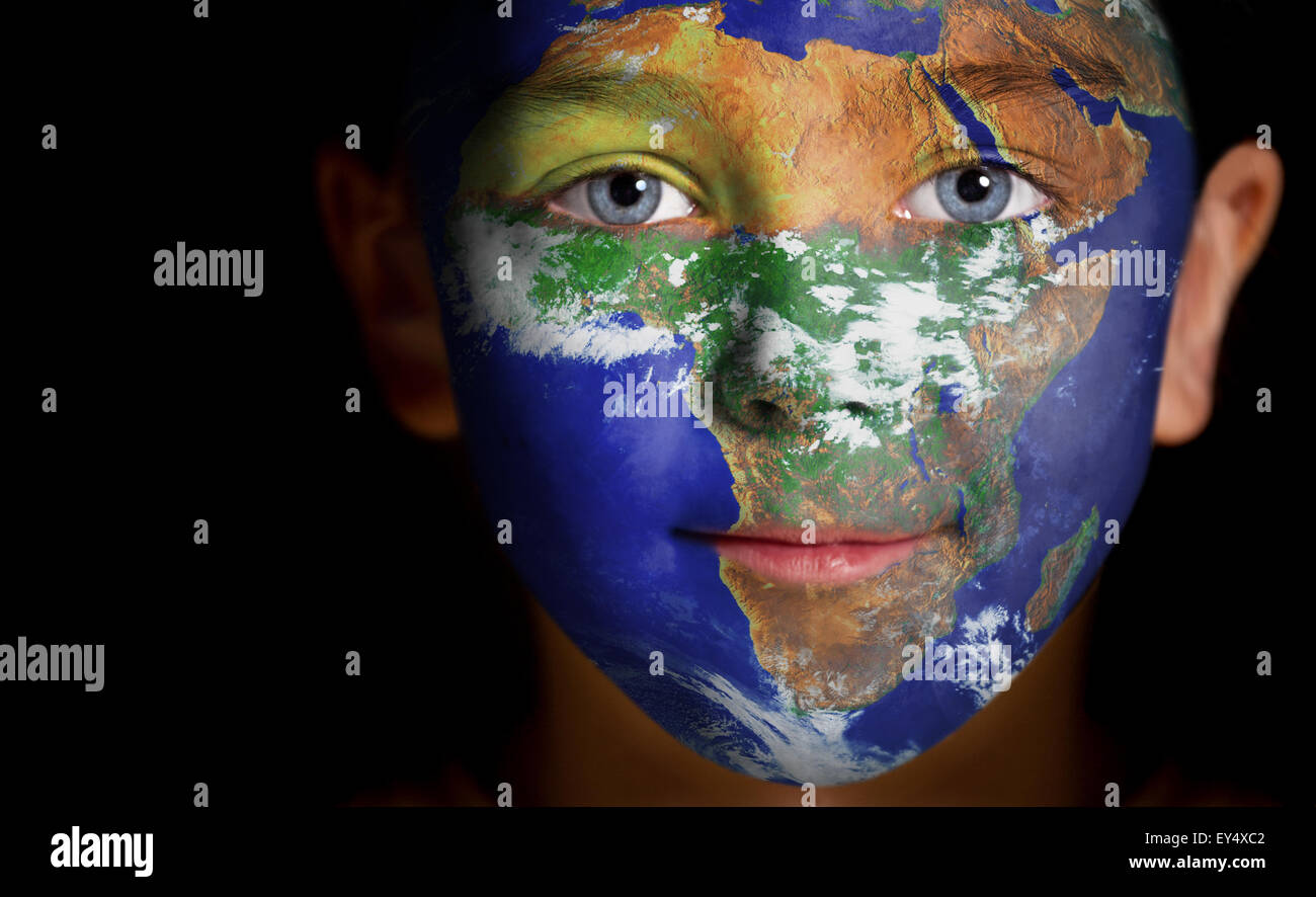 Human face painted map world hi-res stock photography and images - Alamy