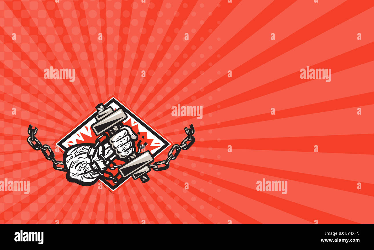 Business card showing illustration of a ripped strongman hand bursting ...
