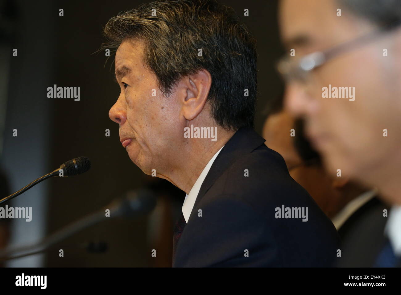 Tokyo, Japan. 21st July, 2015. Toshiba President Hisao Tanaka attends ...