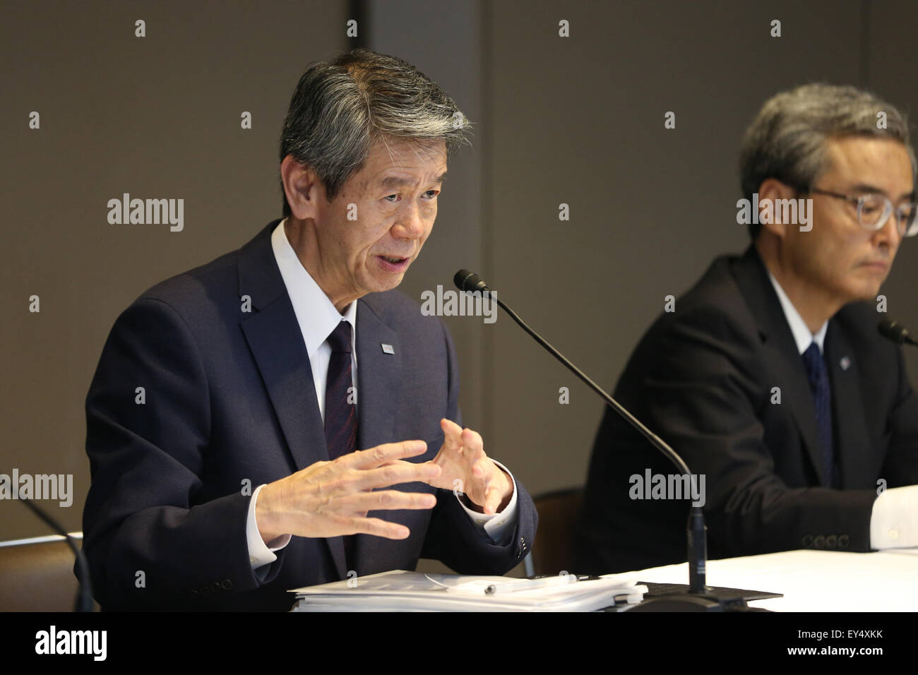Tokyo, Japan. 21st July, 2015. Toshiba President Hisao Tanaka attends ...