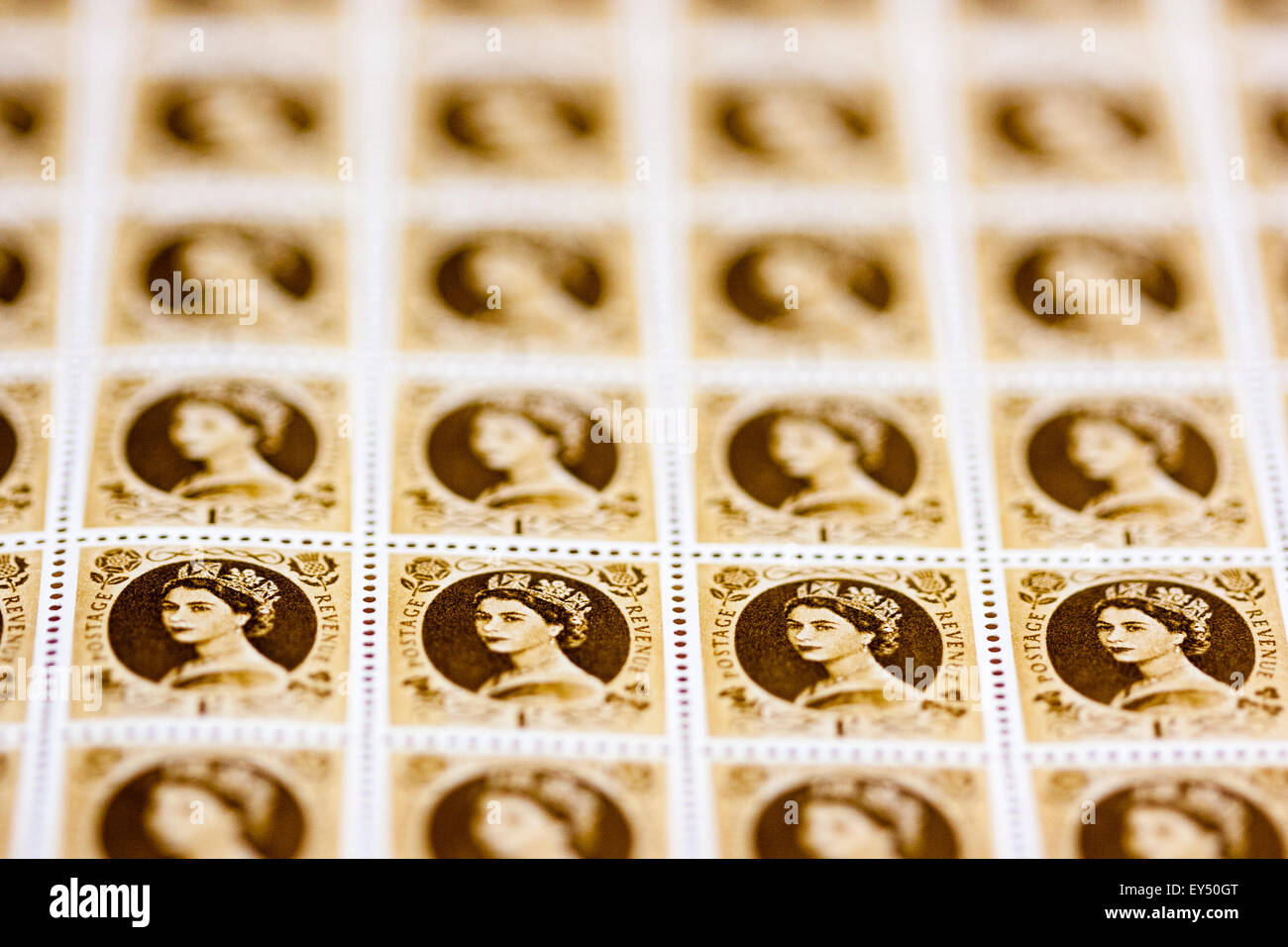 Sheet of British postage stamps. Circa 1950s, Queen Elizabeth 1 ...