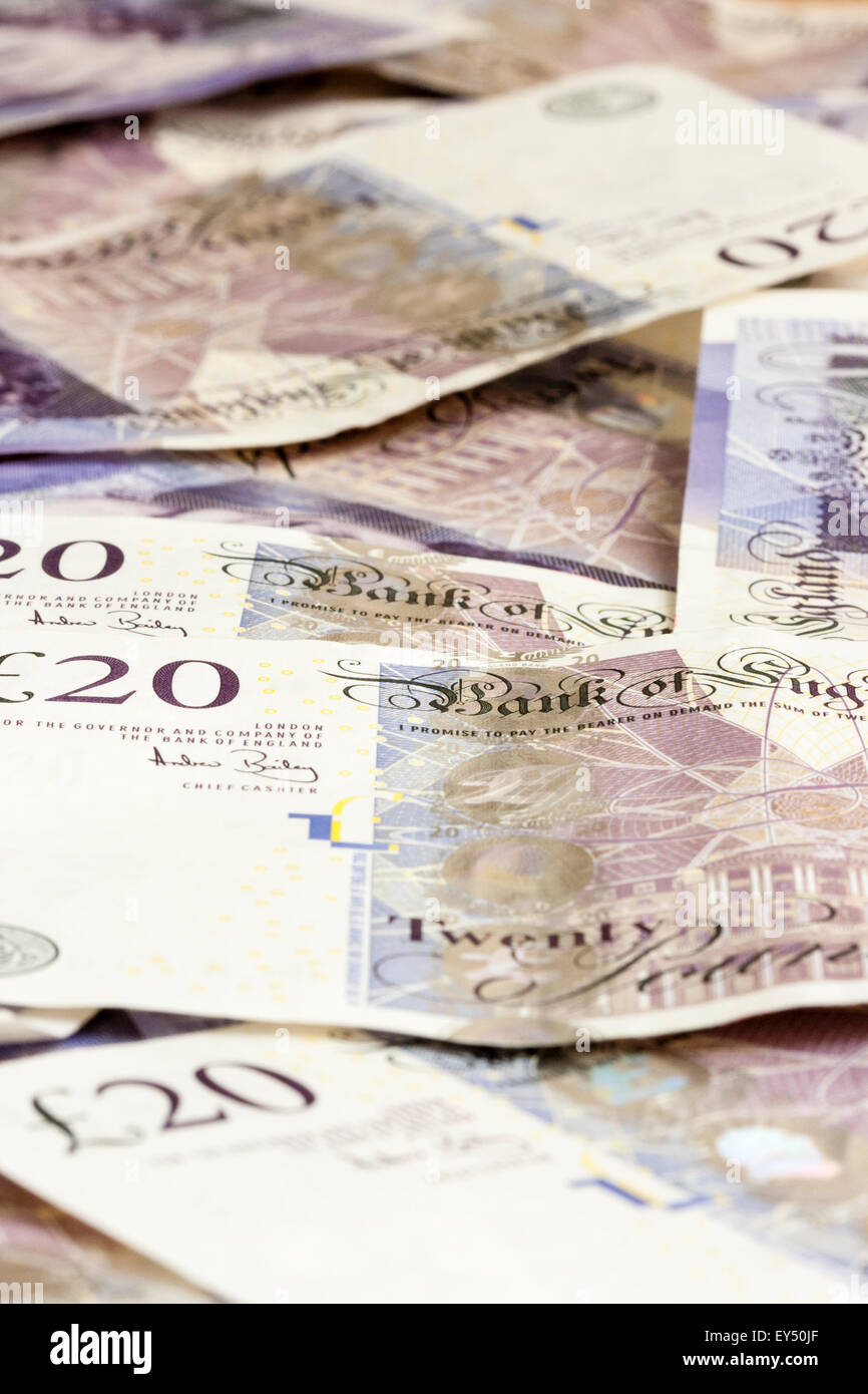 British £20 banknotes 2007 version, scattered face up showing £20 ...