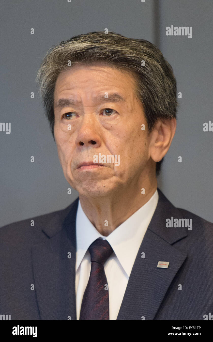 Tokyo, Japan. 21st July, 2015. Toshiba President Hisao Tanaka attends ...