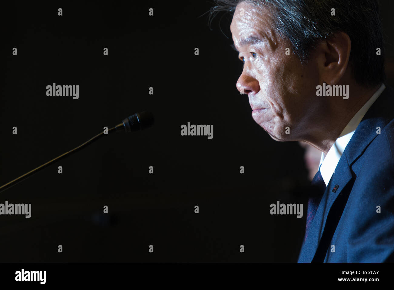 Tokyo, Japan. 21st July, 2015. Toshiba President Hisao Tanaka attends ...