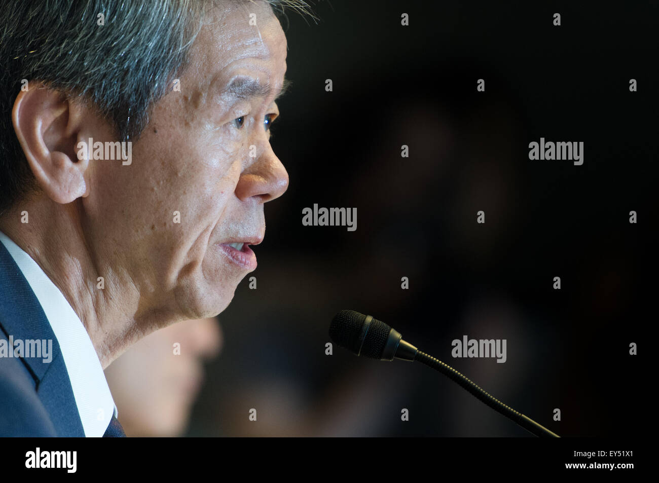 Tokyo, Japan. 21st July, 2015. Toshiba President Hisao Tanaka attends ...