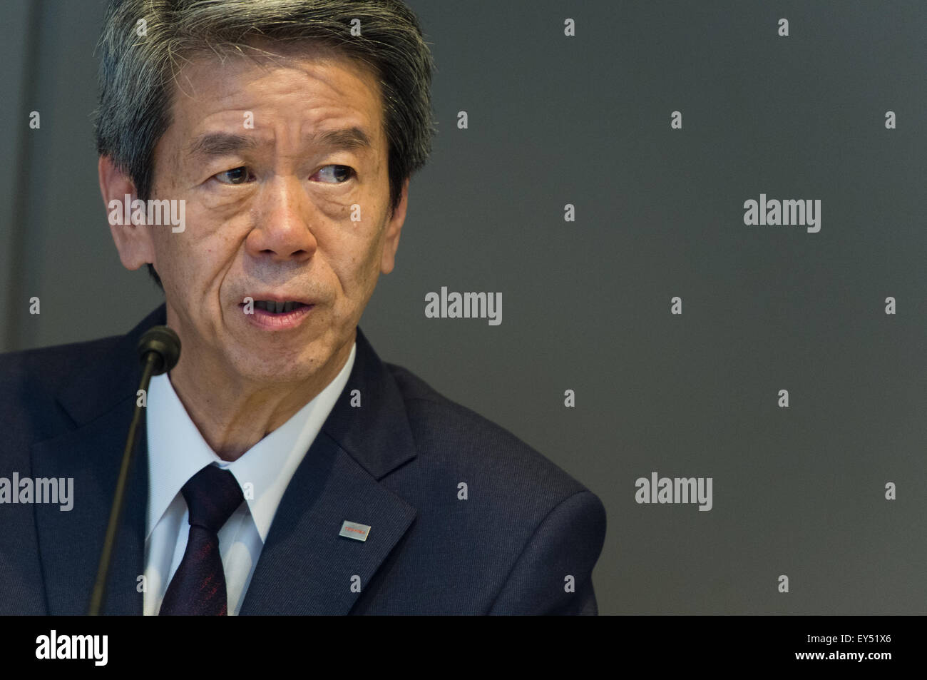 Tokyo, Japan. 21st July, 2015. Toshiba President Hisao Tanaka attends ...