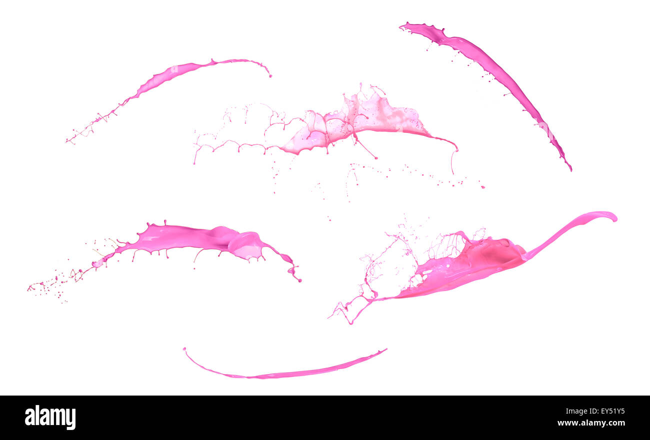 collection of pink paint splashes isolated on white background Stock ...