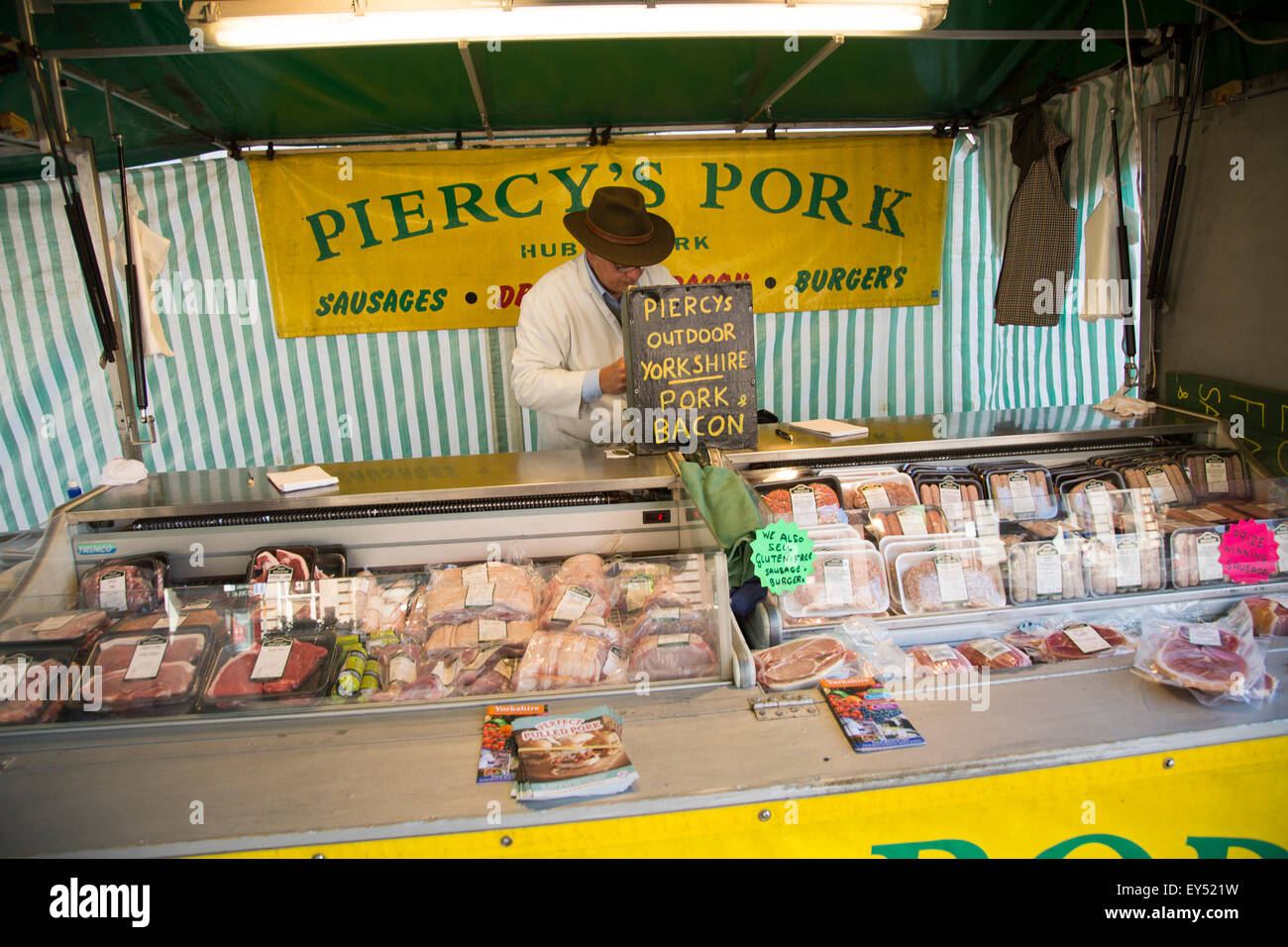Specialist pork butcher market stall, Piercy's Pork, Harrogate ...