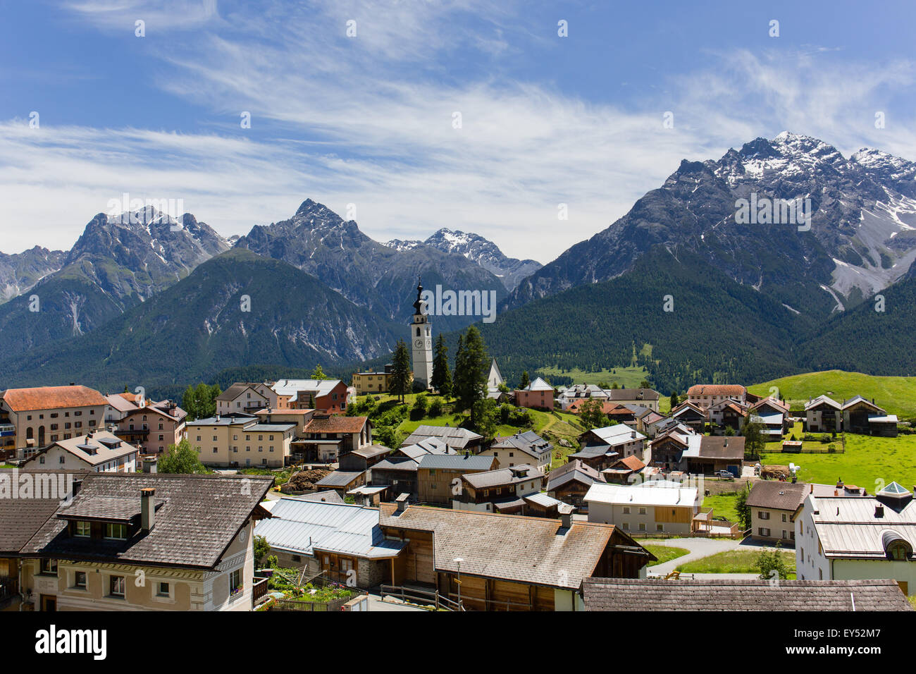 Ftan with Sesvenna and Lischana group, Piz Lischana, Piz San Jon Dadora ...