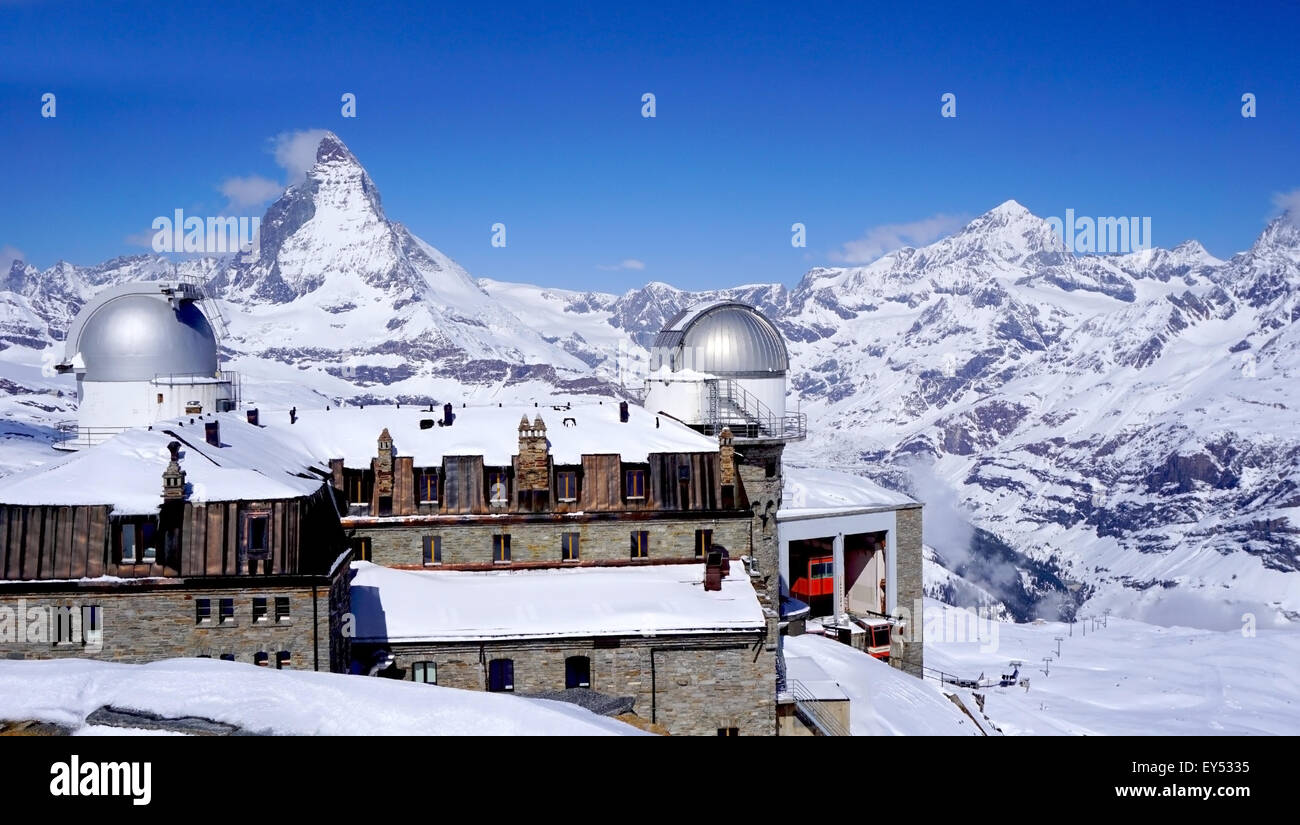 Gornergrat train station with Matterhorn peak in the background ...