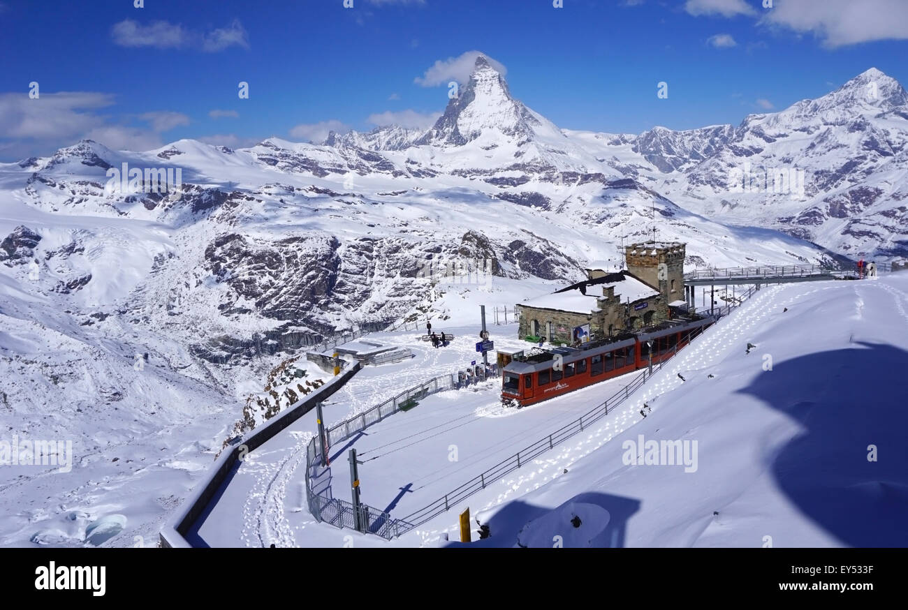 Scenery of Gornergrat train station with Matterhorn peak in the ...