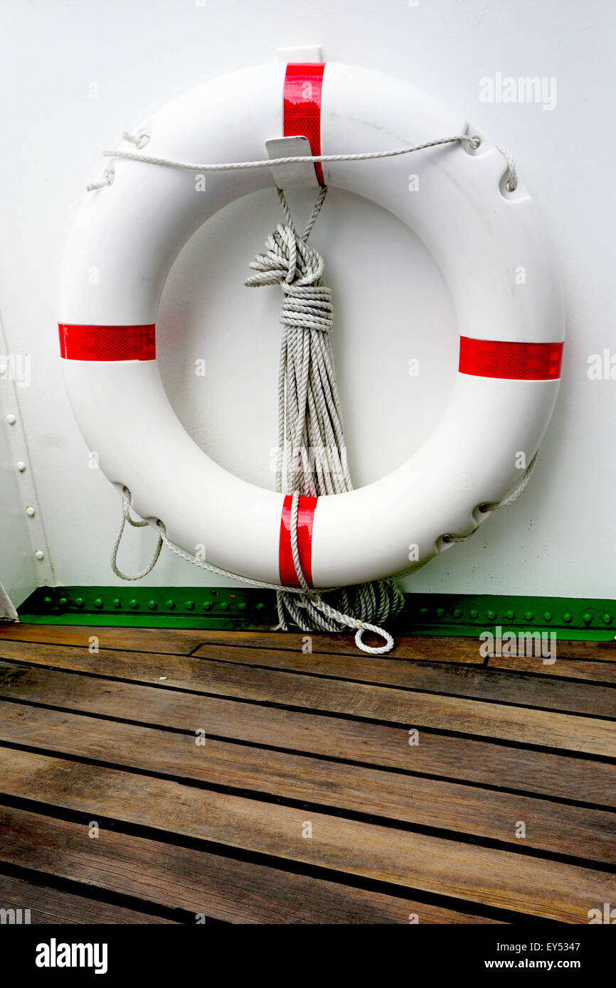 Boat deck swim ring close up for safety Stock Photo - Alamy