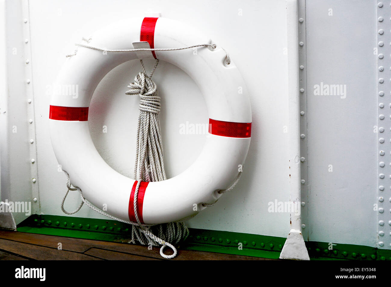 white red Lifebuoy and white ship Stock Photo - Alamy