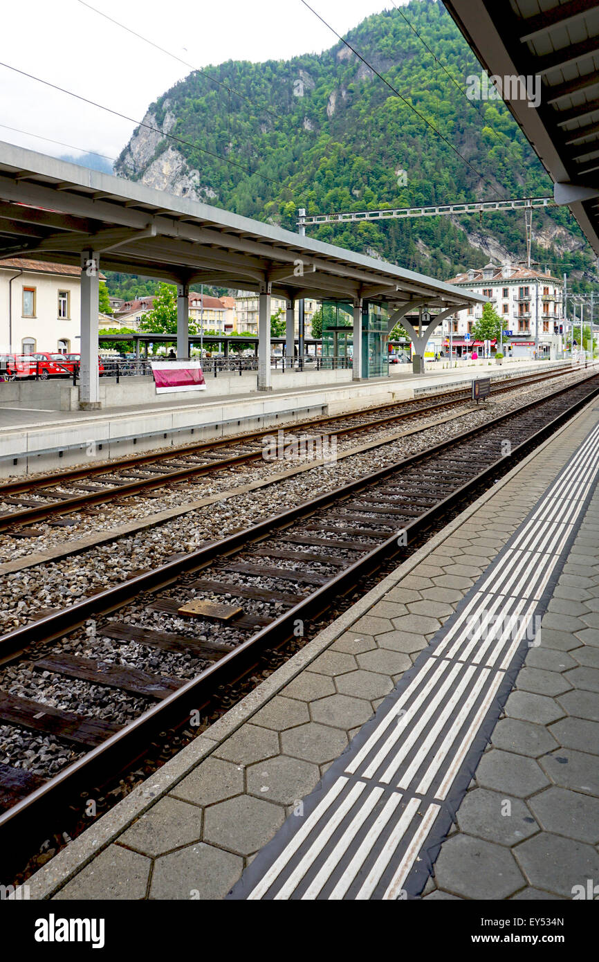 Track of train railway station Interlaken, Switzerland Stock Photo - Alamy