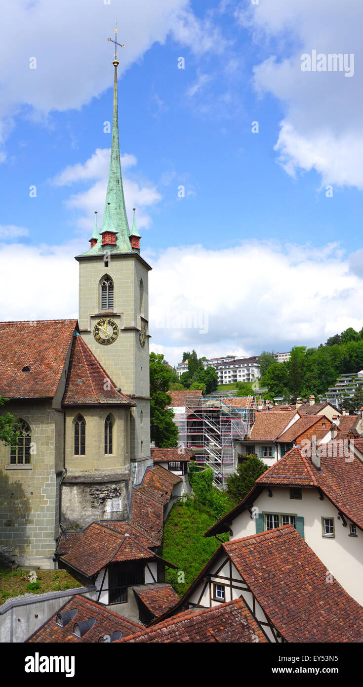 historical old town city and church on bridge in Bern, Switzerland ...