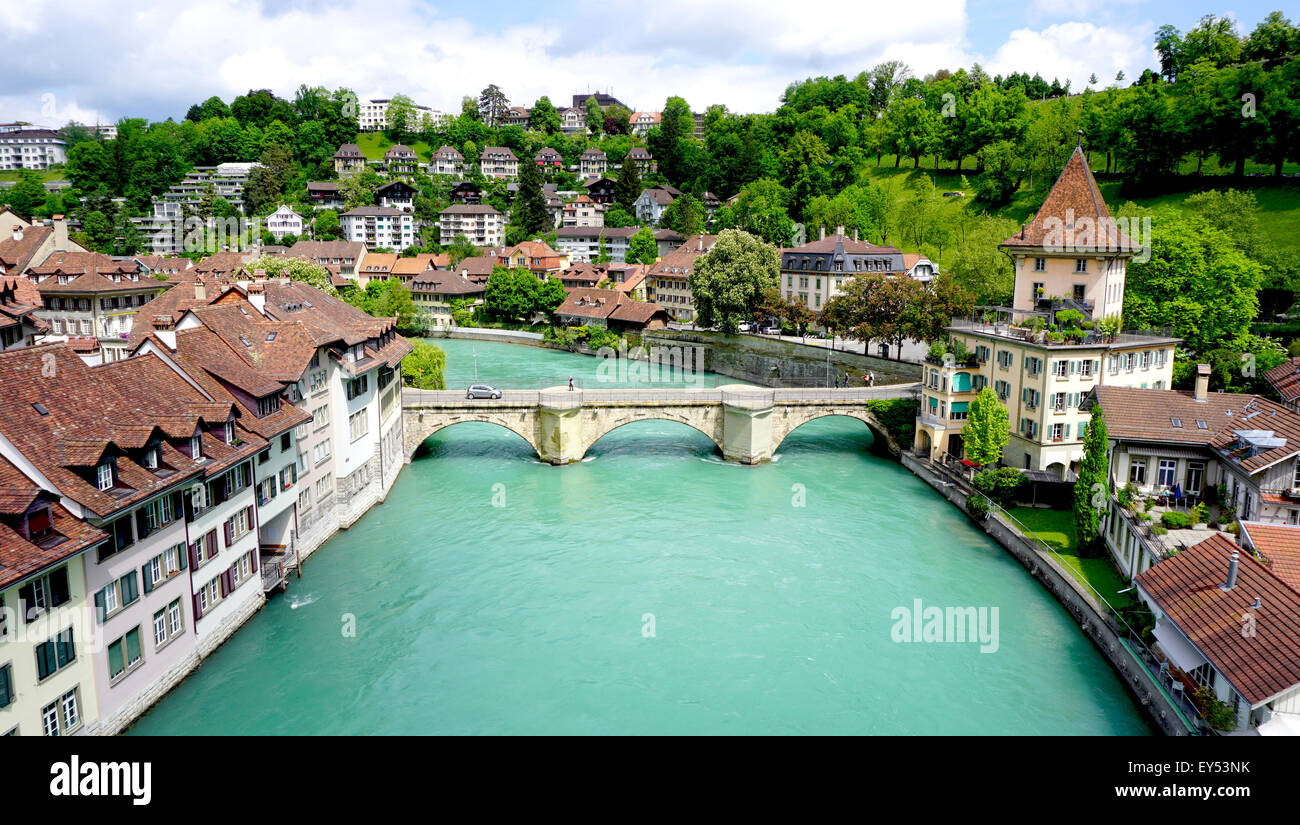 historical old town city and river Scenery on bridge in Bern ...