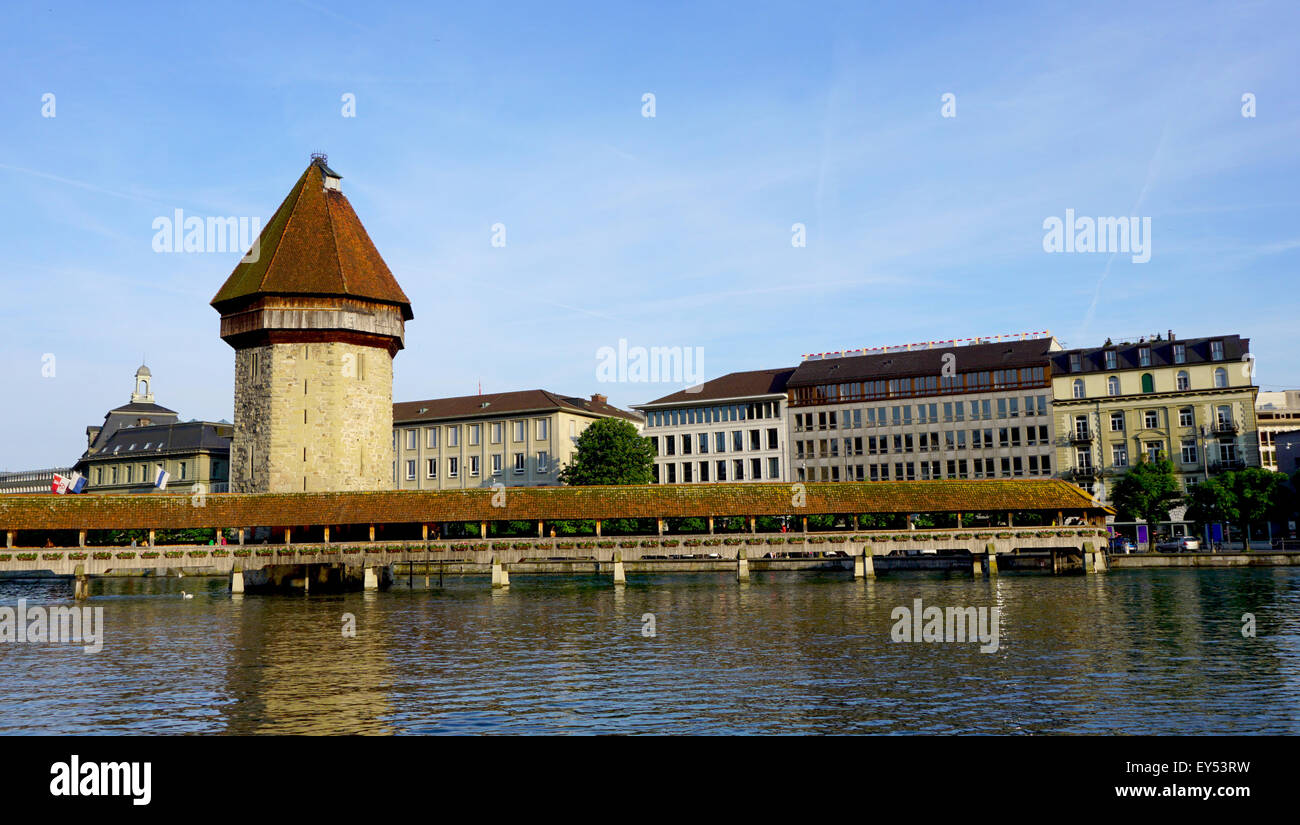 famous wooden Chapel Bridge in Lucerne, Switzerland Stock Photo - Alamy