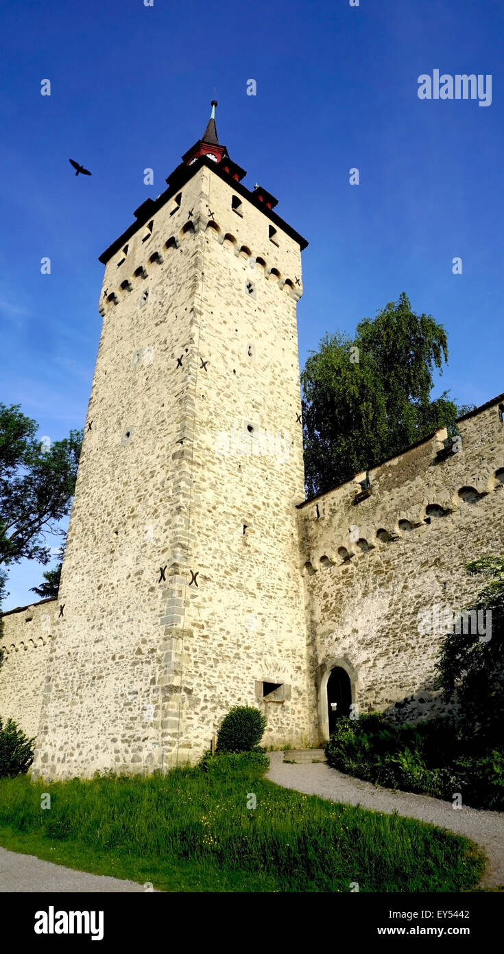 Tower of historical castle in Lucerne, Switzerland Stock Photo - Alamy
