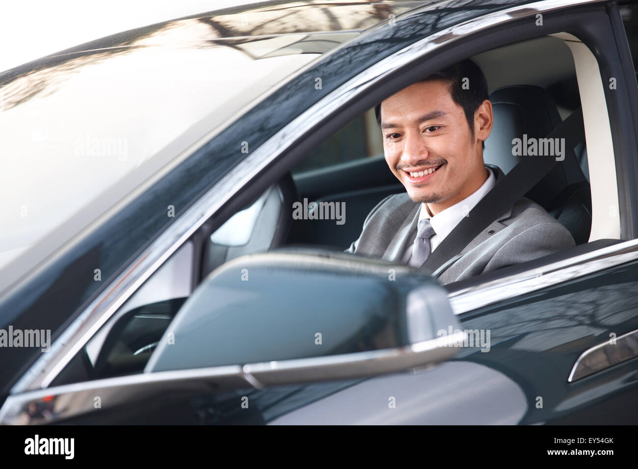 Businessman driving in car Stock Photo - Alamy