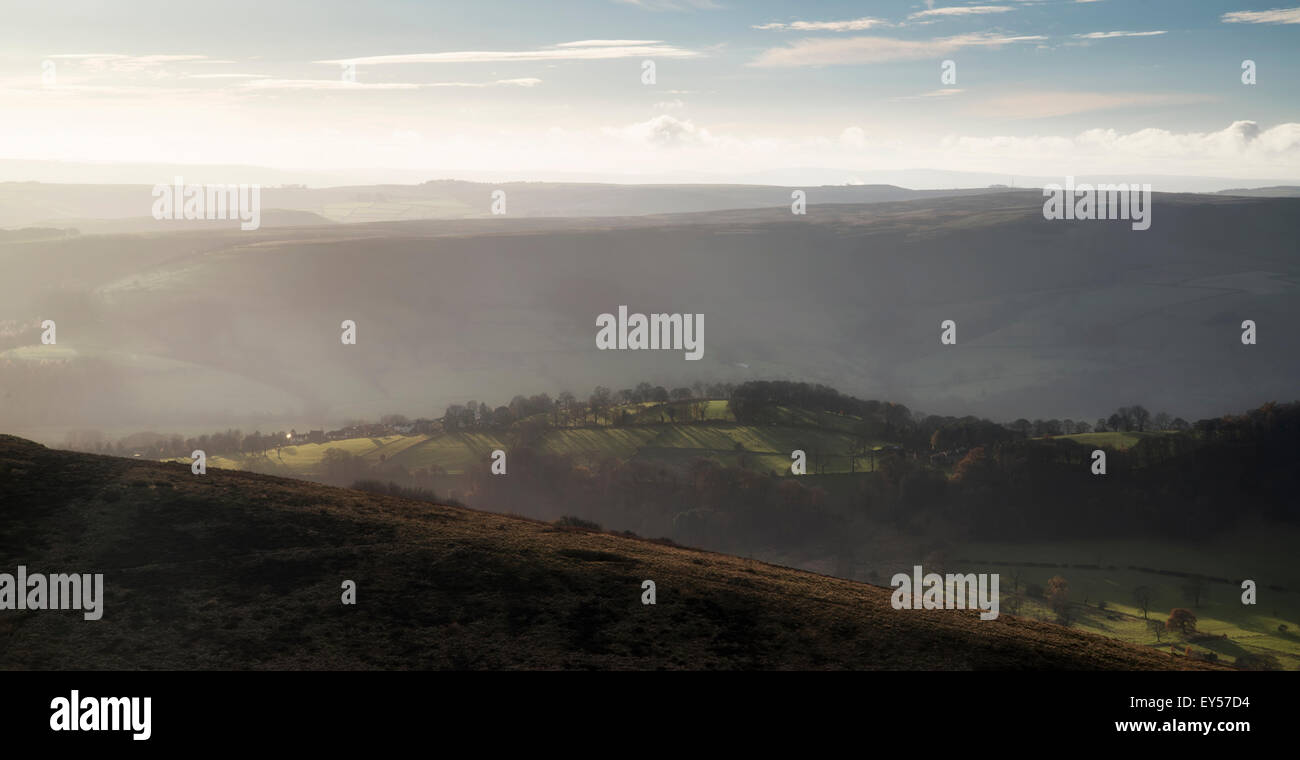 Stunning Autumn Fall landscape of Hope Valley from Stanage Edge in Peak ...