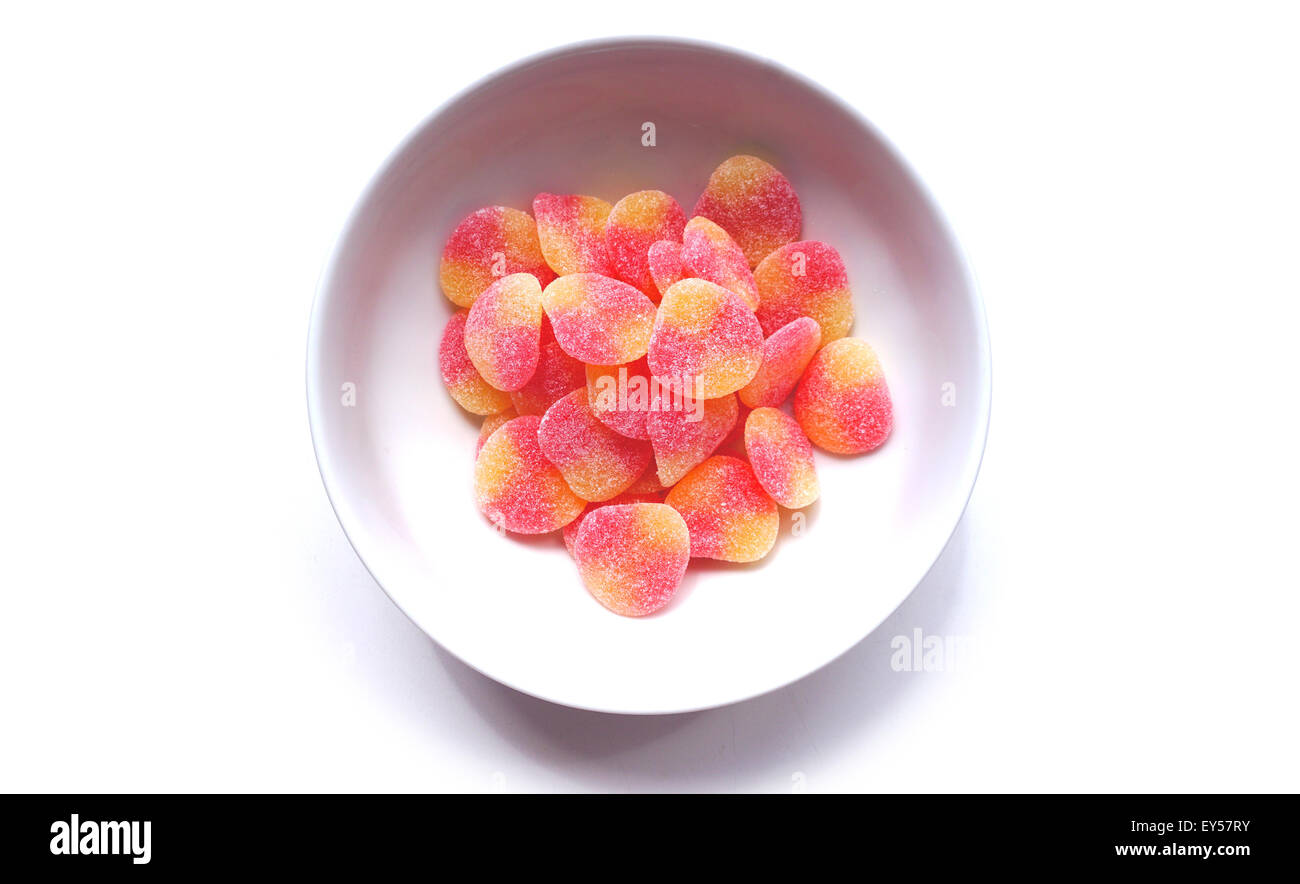 jelly with sugar in the white bowl Top view on white background Stock ...