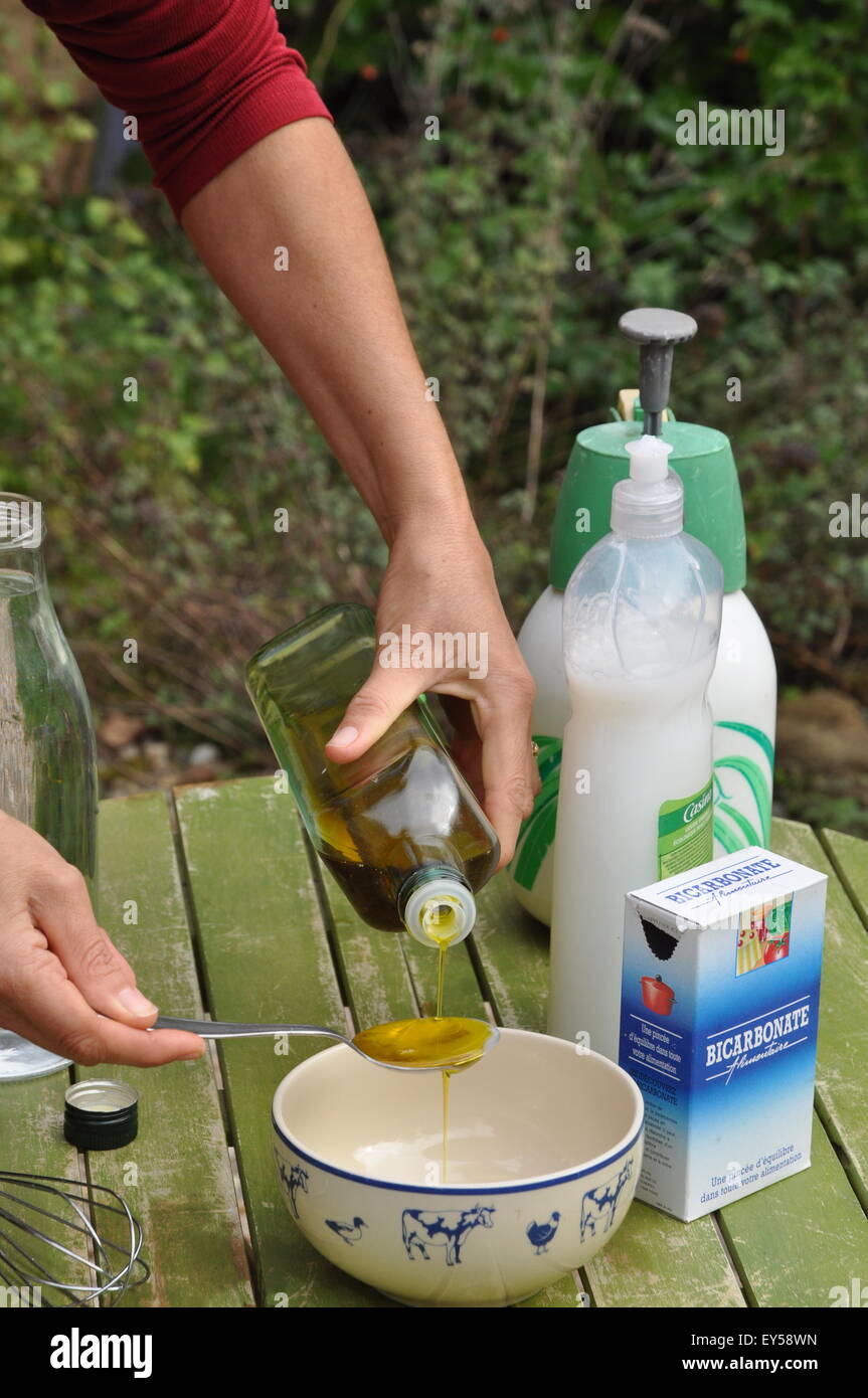 Mixing of a bicarbonate based insecticide in a garden Stock Photo - Alamy