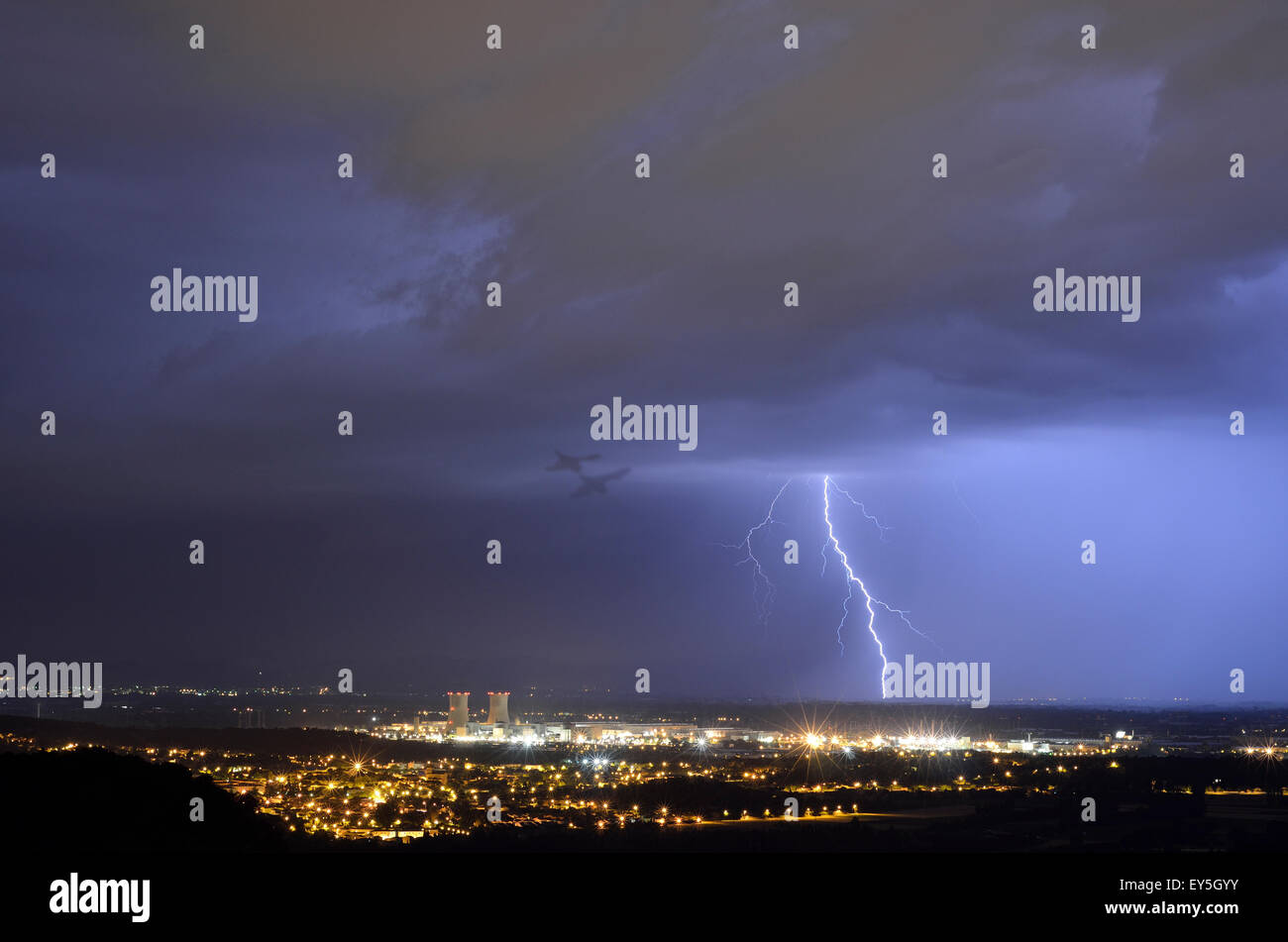 Lightning near Tricastin Nuclear plant - France Stock Photo - Alamy