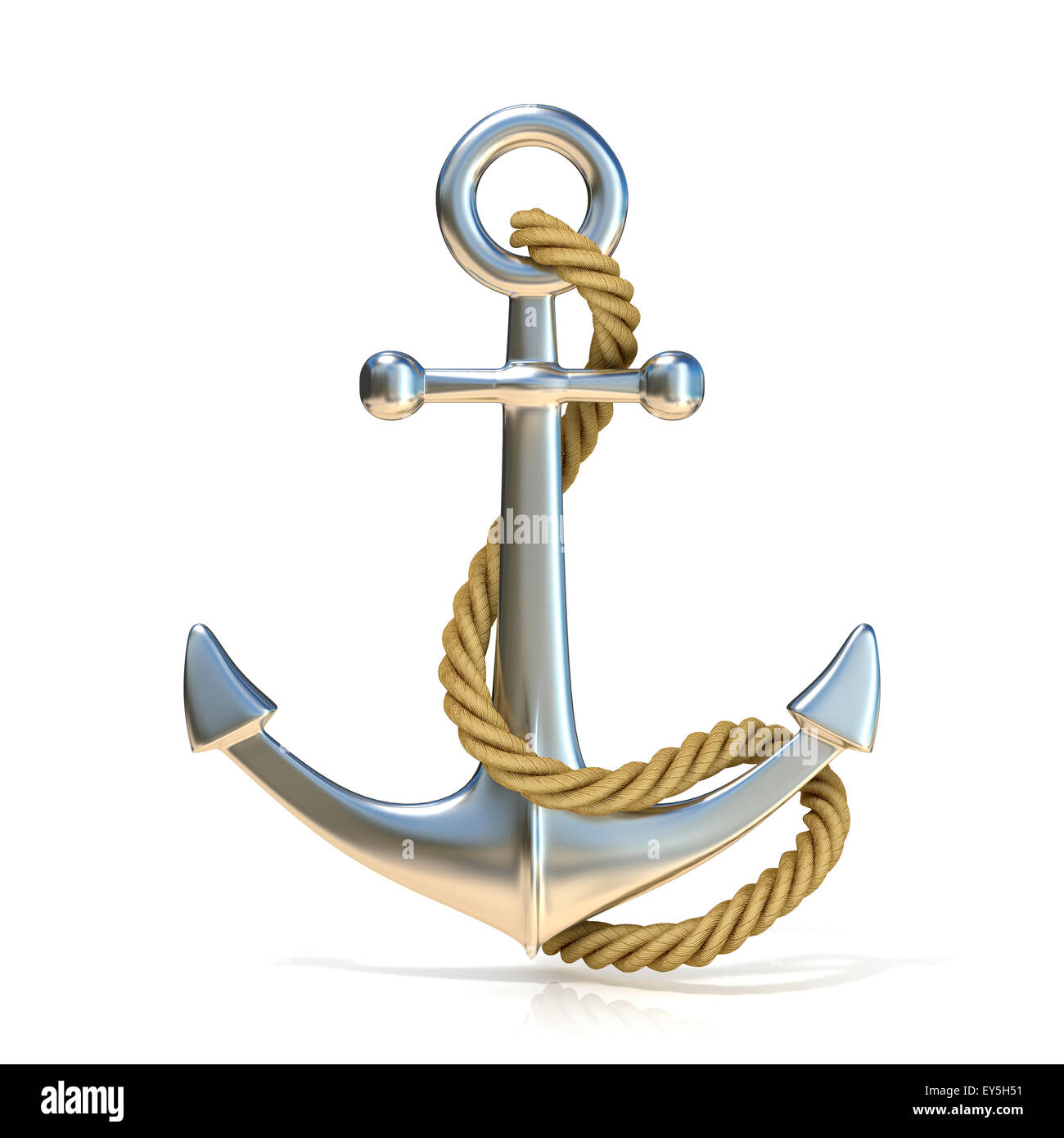 Steel anchor with rope isolated on a white background. 3D render ...
