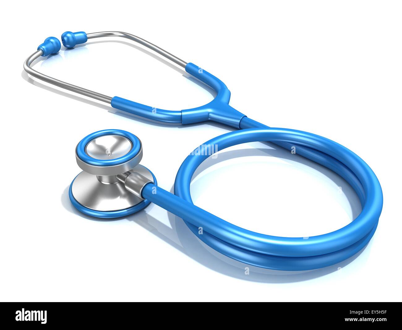 Blue stethoscope, 3D render illustration, isolated on a white ...