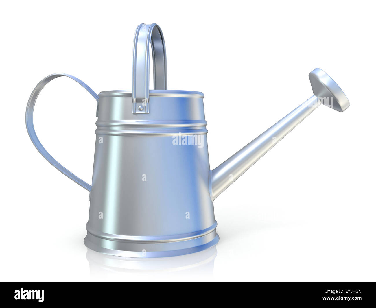 Metal watering can 3D render isolated white background. Side view Stock ...