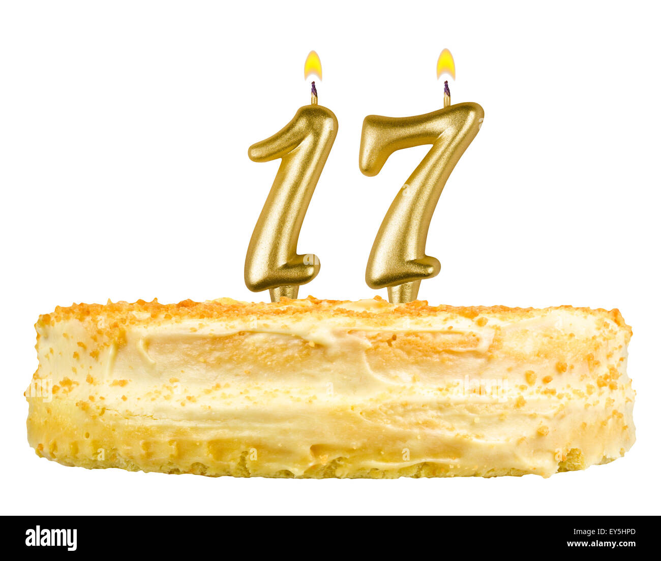 birthday cake with candles number seventeen isolated on white ...