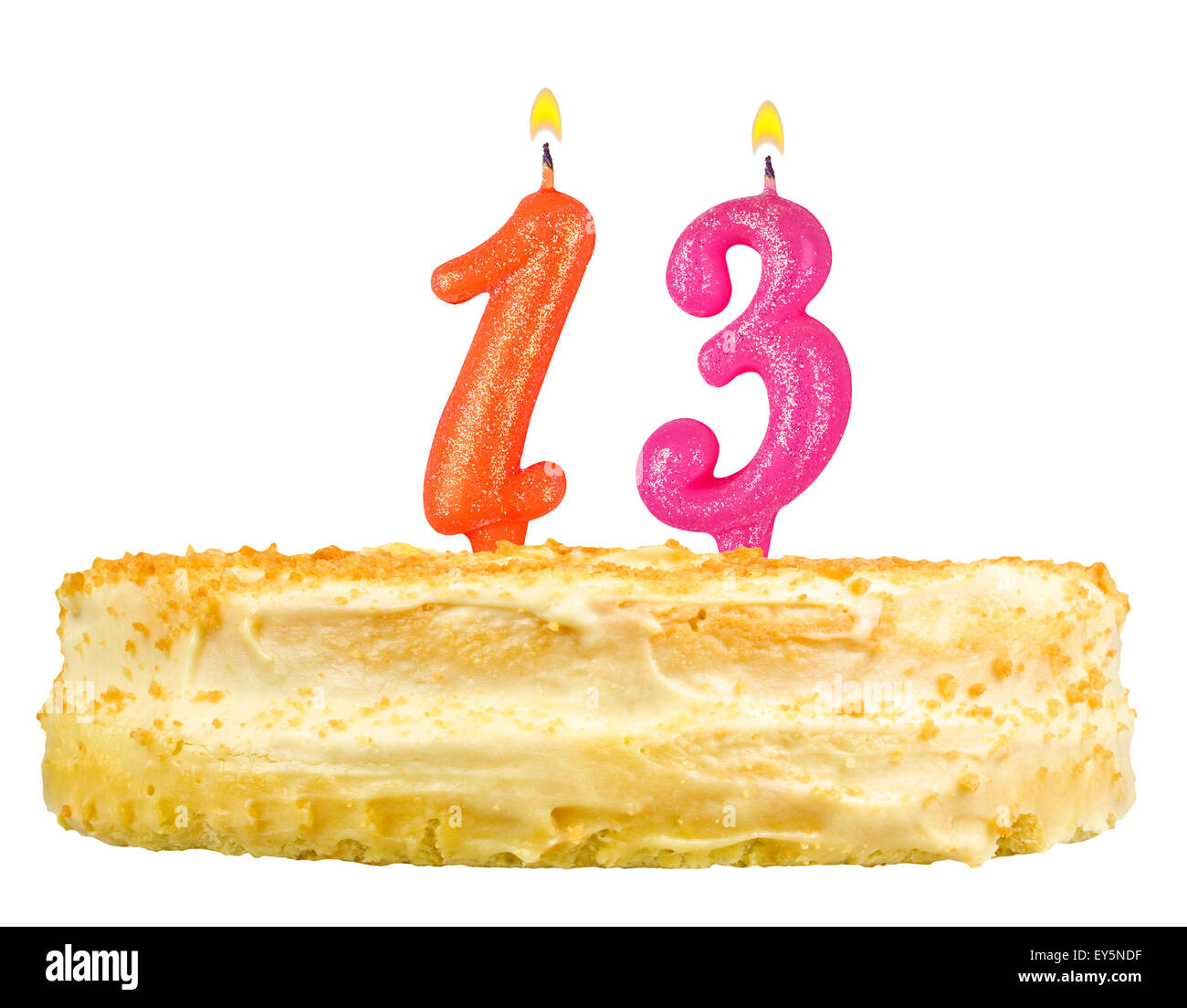 birthday cake with candles number thirteen isolated on white background ...