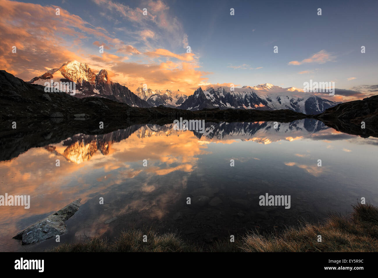 Chéserys lake and the Mont-Blanc - France Alps Mont Blanc Chamonix needles Grandes Jorasses the ...