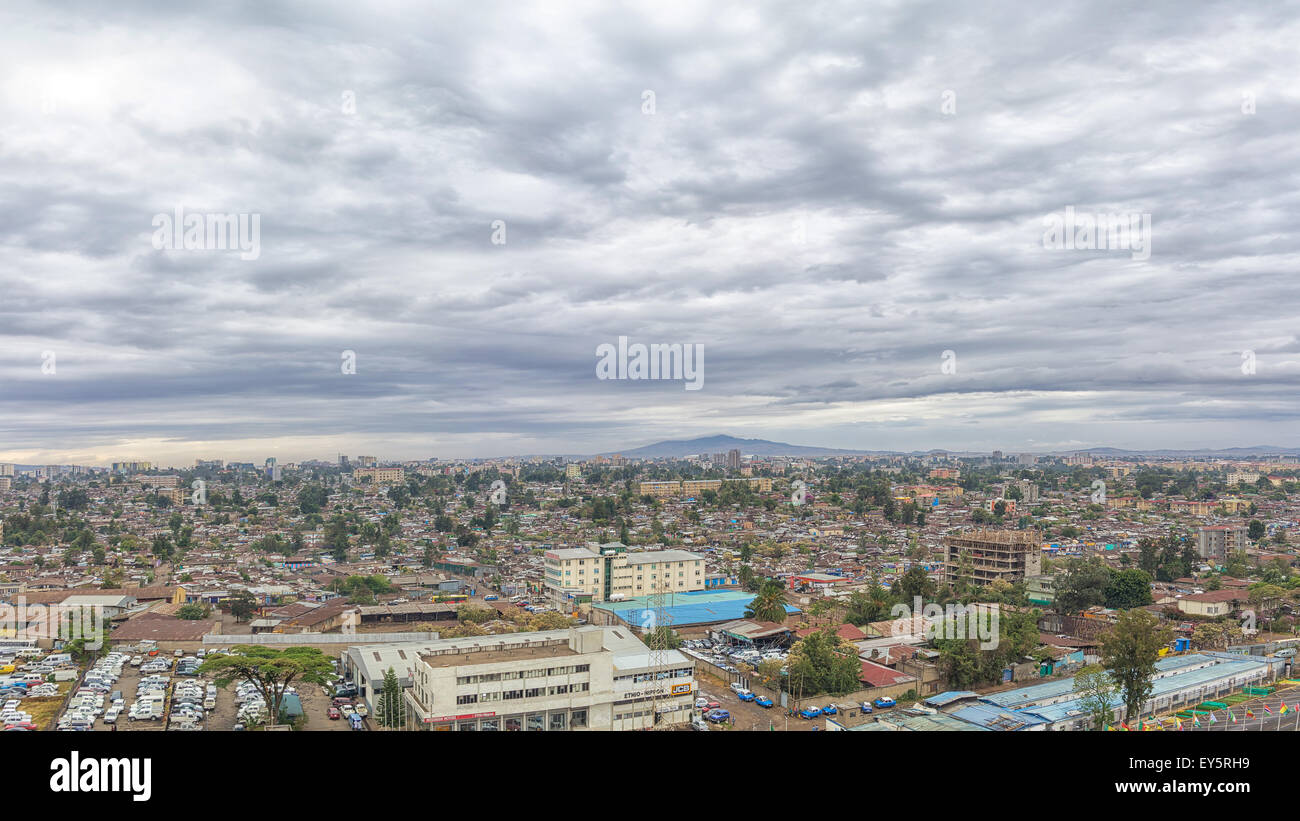 Aerial view of the city of Addis Ababa, showing the densely packed ...